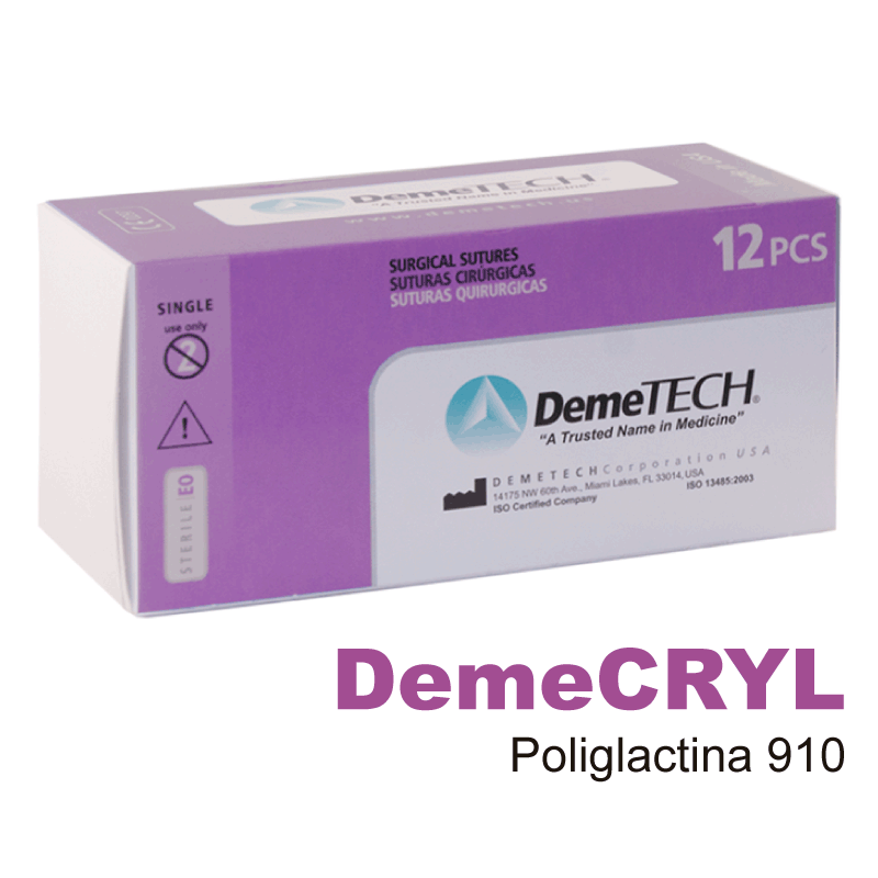 DemeCRYL Sutures 3/0 45cm 19mm Micropoint Curved Spatula Clear