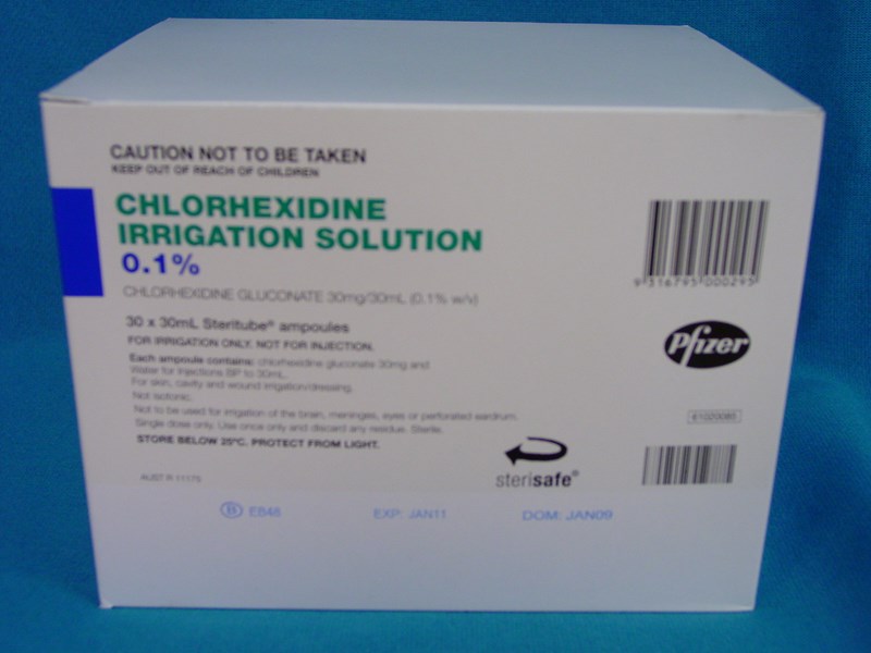 Pfizer Chlorhexidine Irrigation Solution 0.1% 30ml Steritube Ampoules